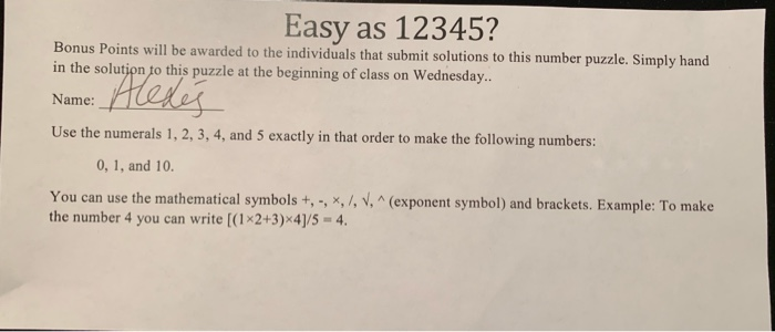 Solved Easy as 12345? Bonus Points will be awarded to the | Chegg.com
