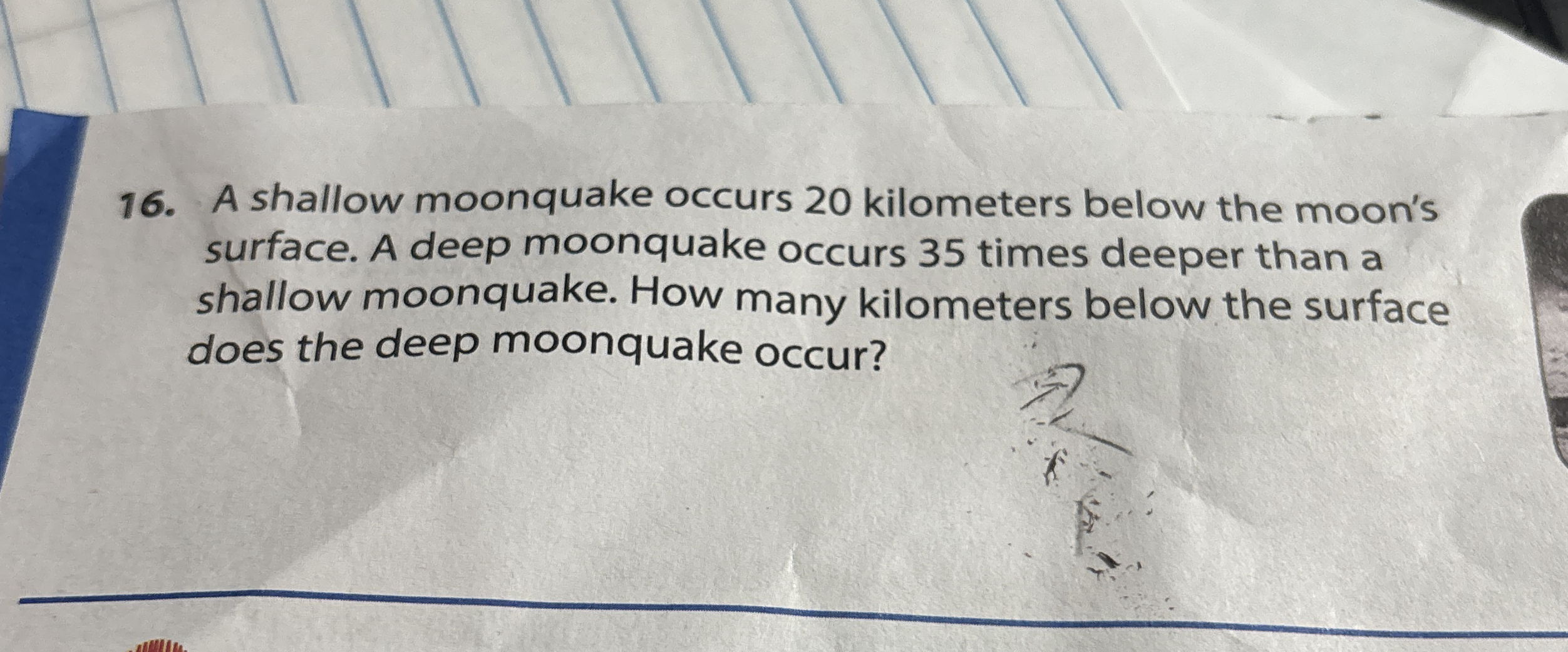 Solved A shallow moonquake occurs 20 ﻿kilometers below the | Chegg.com