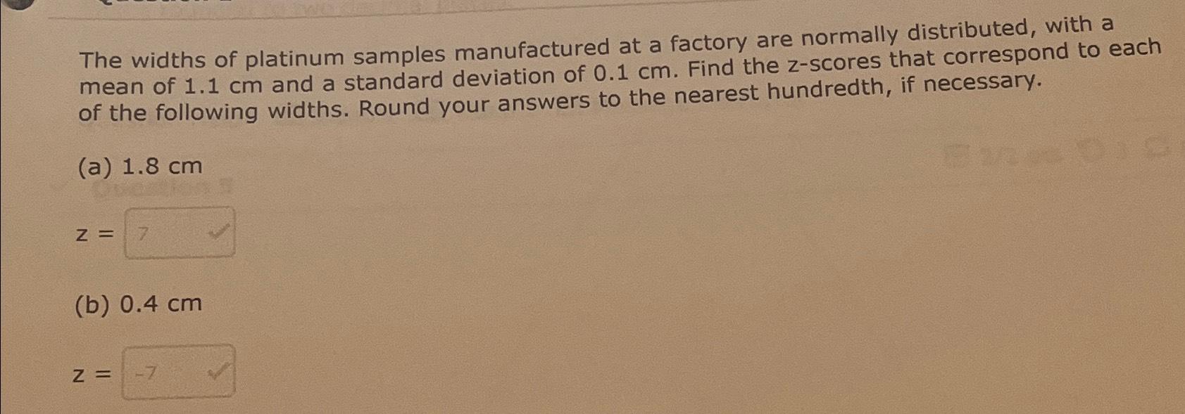 Solved The widths of platinum samples manufactured at a | Chegg.com