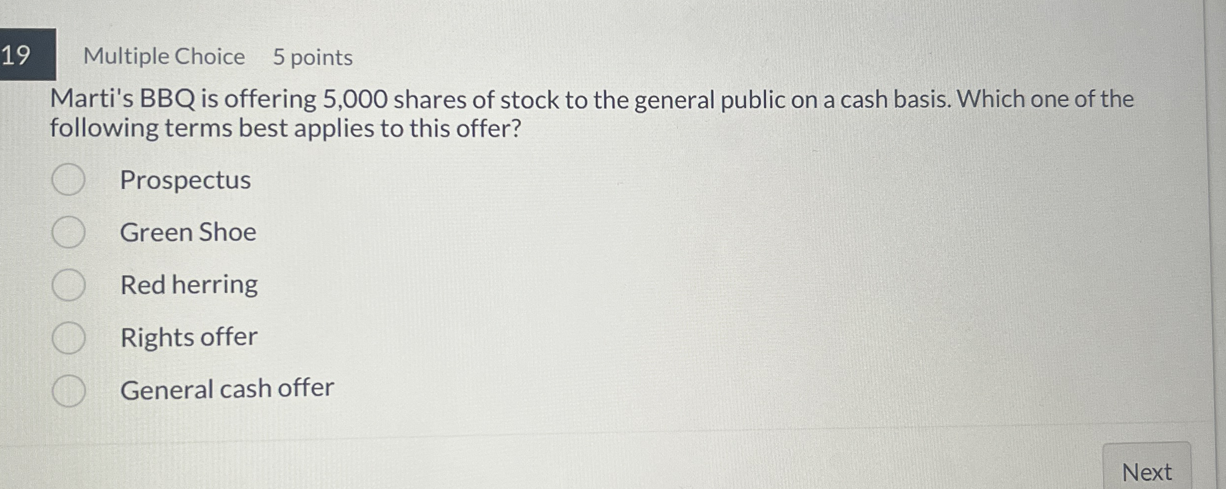 Solved 19Multiple Choice5 ﻿pointsMarti's BBQ is offering | Chegg.com