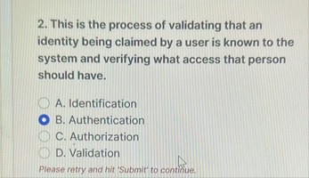 Solved This is the process of validating that an identity | Chegg.com