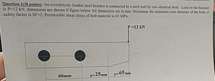 Solved Question 1 (30 ﻿points): An eccentricaly loaded steel | Chegg.com