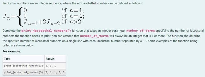 Solved Jn=⎩⎨⎧01Jn−1+2Jn−2 if n=1 if n=2 if n>2 Complete the | Chegg.com