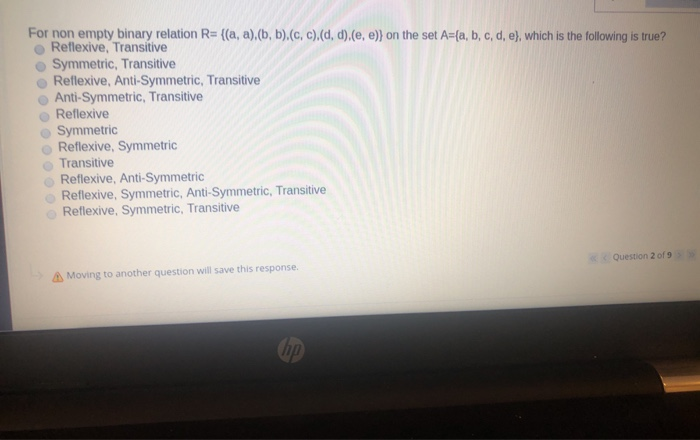 Solved For non empty binary relation R= {(a, a),(b, b)(c, | Chegg.com