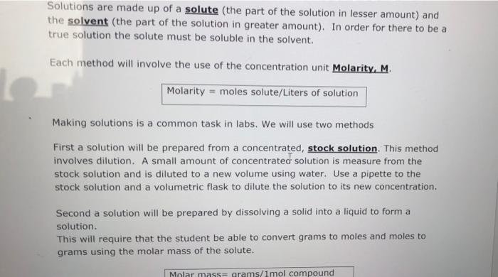 Solved Preparing Solutions From A Solid Solute 6 Using Chegg