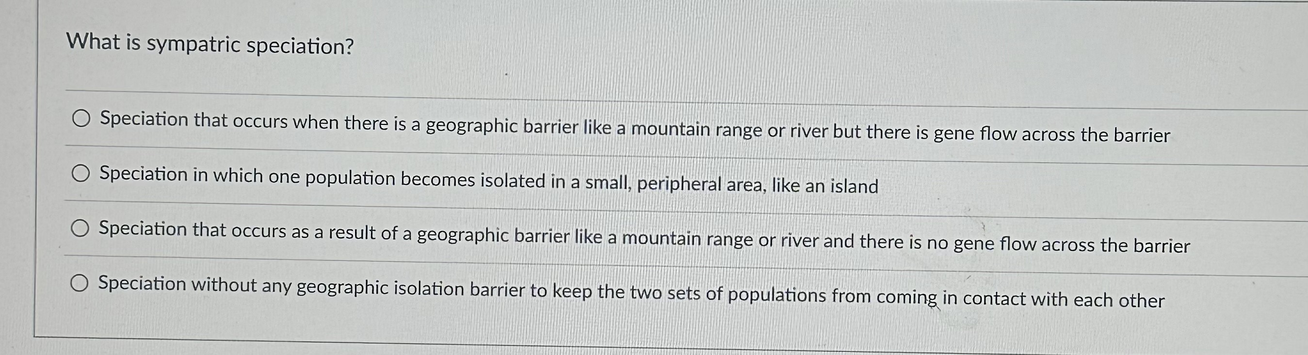 Solved What is sympatric speciation?Speciation that occurs | Chegg.com