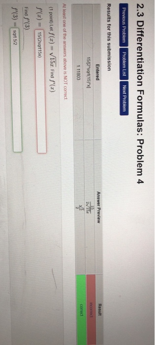 Solved 2.3 Differentiation Formulas: Problem 4 Previous | Chegg.com