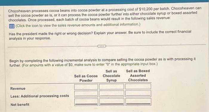 Solved Chocoheaven processes cocoa beans into cocoa powder | Chegg.com