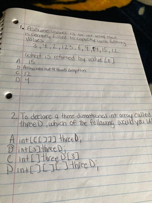 Solved 1. Assume values is an int array that is currently | Chegg.com
