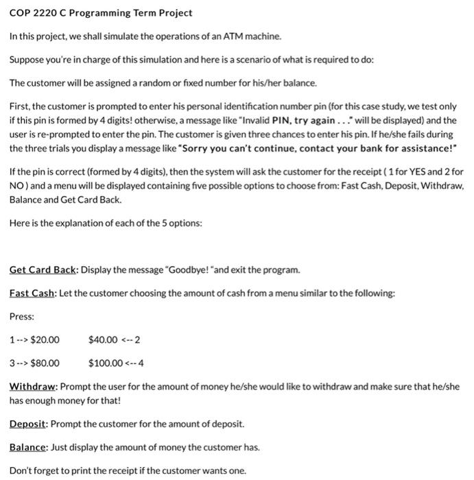 Solved COP 2220 C Programming Term Project In this project, | Chegg.com
