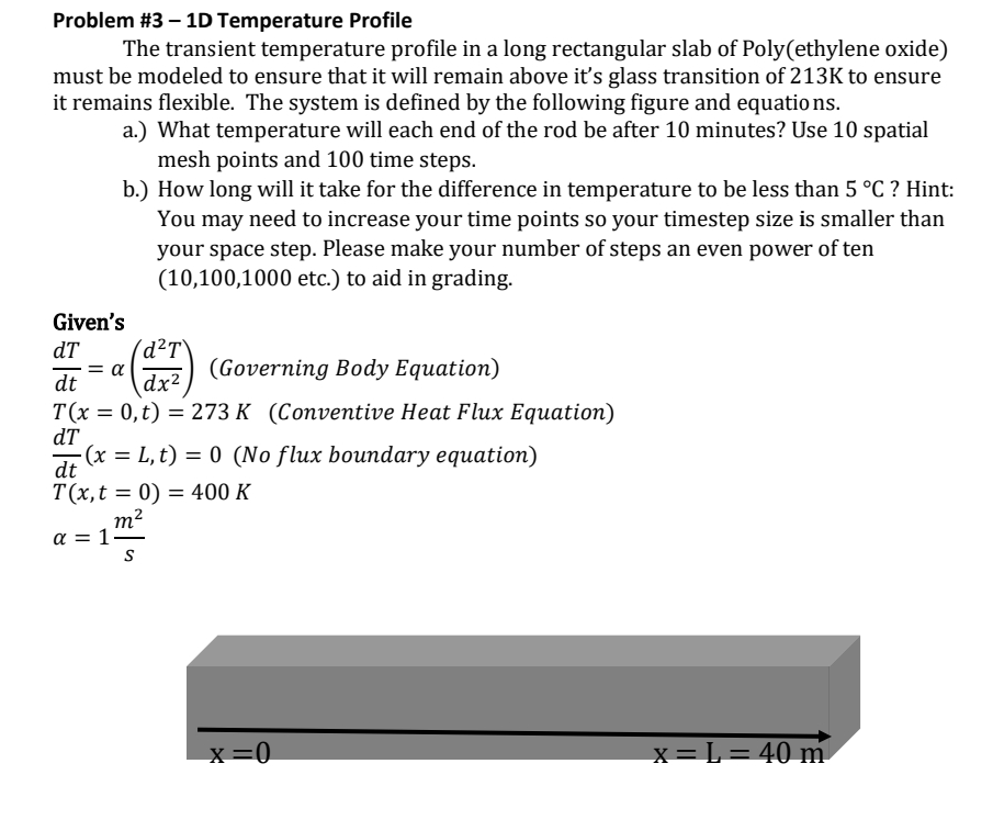 Solved Problem #3 - 1D Temperature Profile The transient | Chegg.com