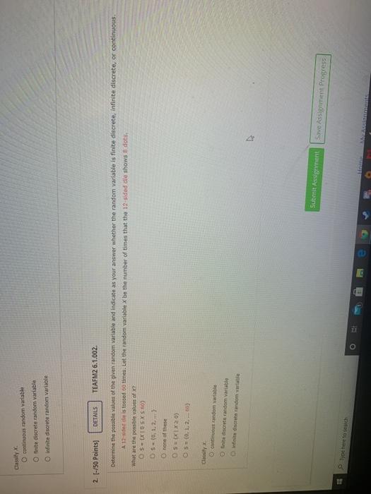 Solved Classify O continuous random variable finite discrete | Chegg.com