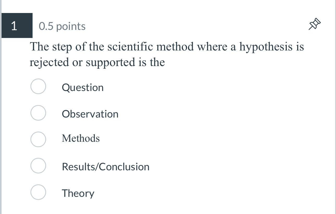 Solved 1,0.5 ﻿pointsThe step of the scientific method where | Chegg.com