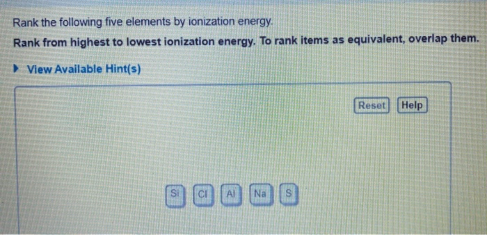 Solved Rank the following five elements by ionization | Chegg.com