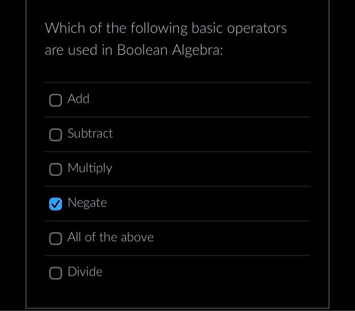 Solved Which of the following basic operators are used in | Chegg.com