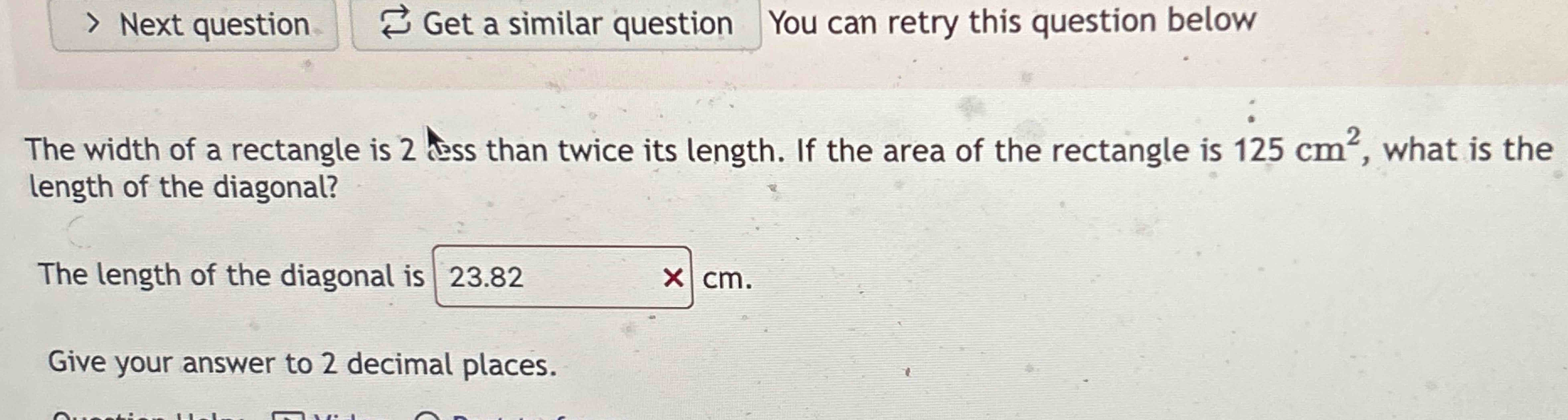 Solved The width of a rectangle is 2 ﻿tass than twice its | Chegg.com
