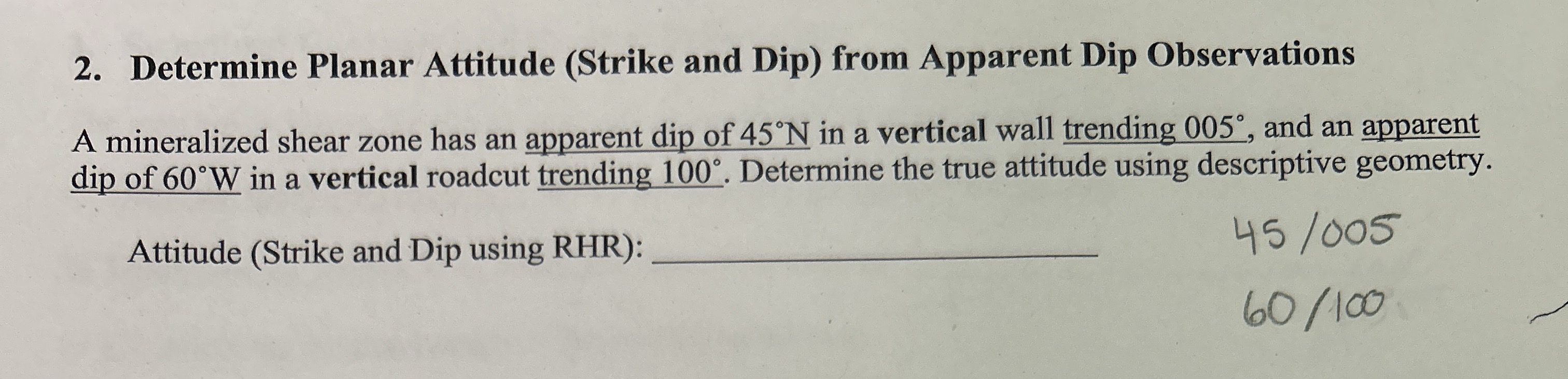 Solved Determine Planar Attitude (Strike and Dip) ﻿from | Chegg.com