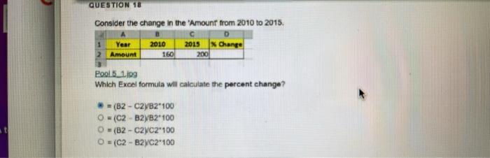 Solved QUESTION 18 Consider the change in the 'Amount from | Chegg.com