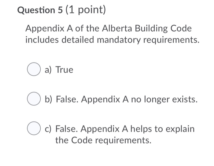 Solved Question 5 (1 point) Appendix A of the Alberta | Chegg.com