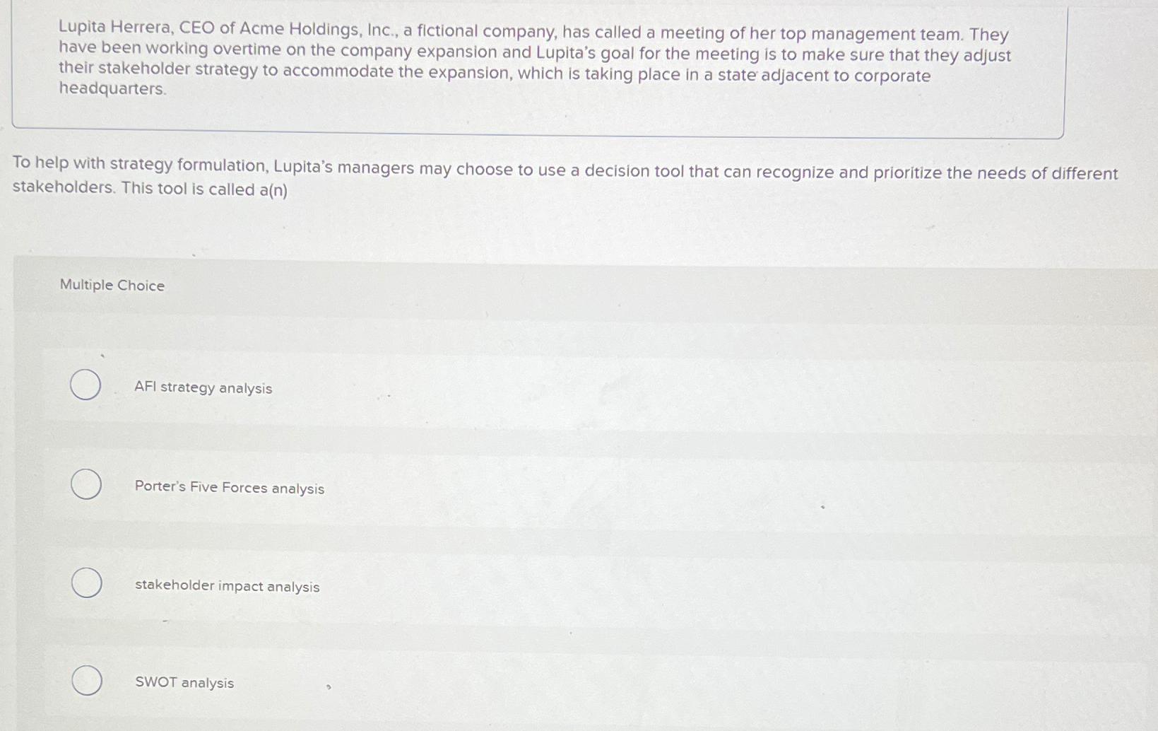 Solved Lupita Herrera, CEO of Acme Holdings, Inc., a | Chegg.com