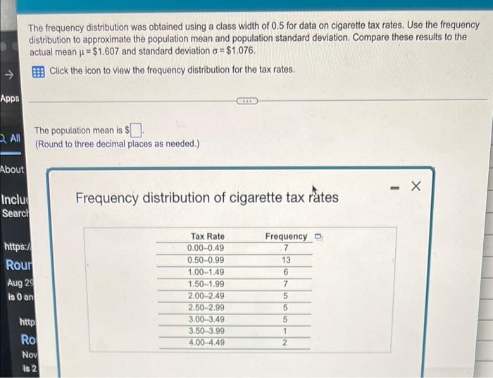 Solved The frequency distribution was obtained using a class | Chegg.com