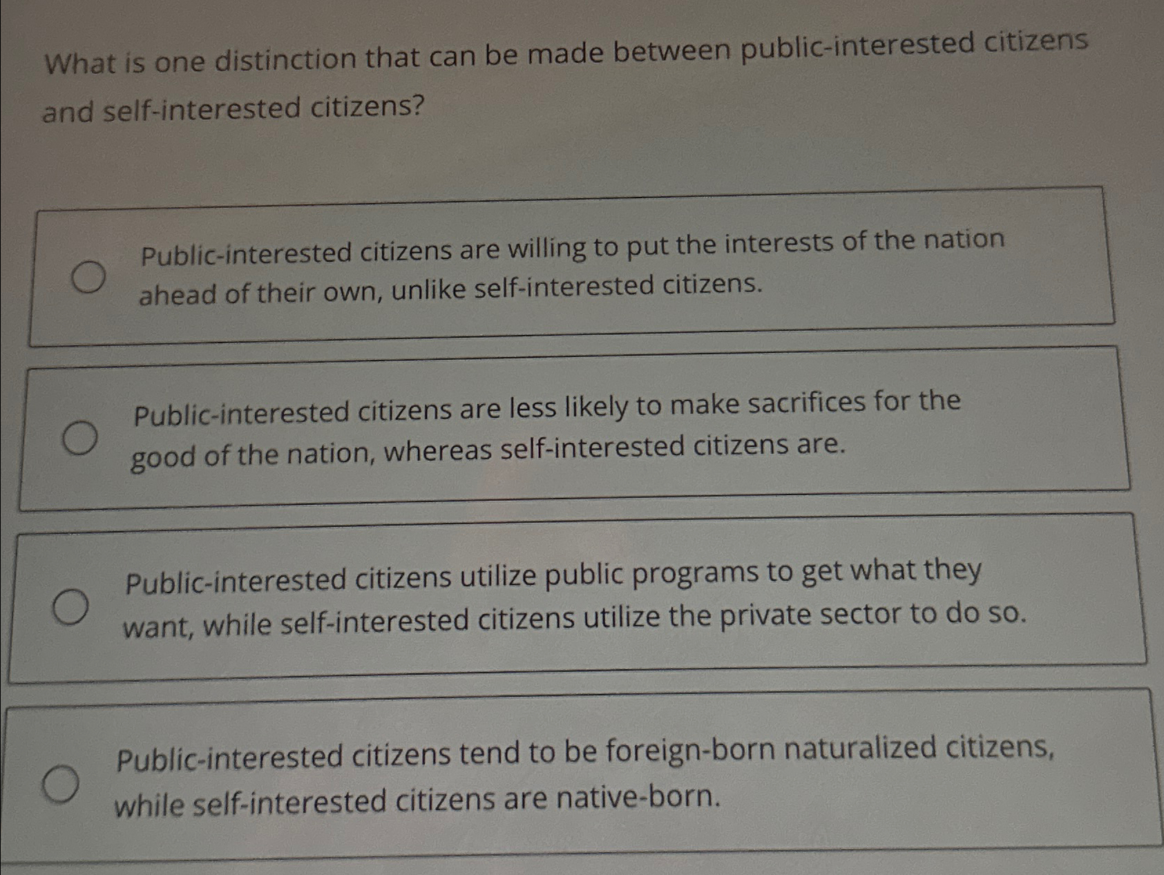 Solved What is one distinction that can be made between | Chegg.com