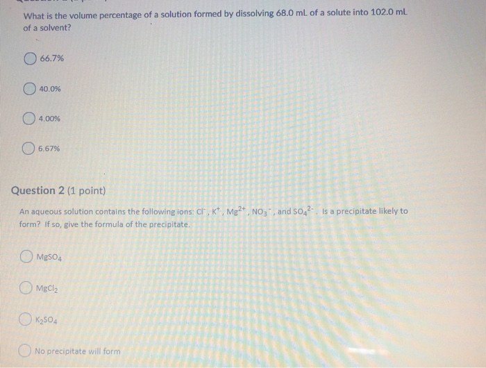 Solved What is the volume percentage of a solution formed by | Chegg.com