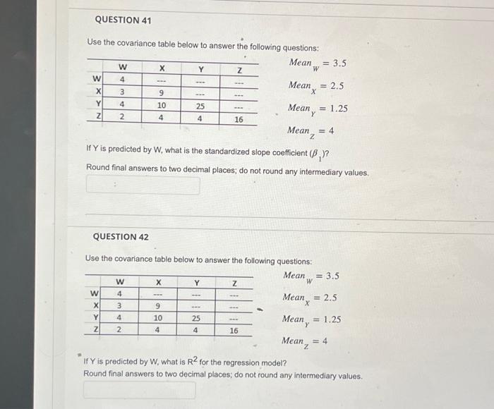 Solved Use the covariance table below to answer the | Chegg.com