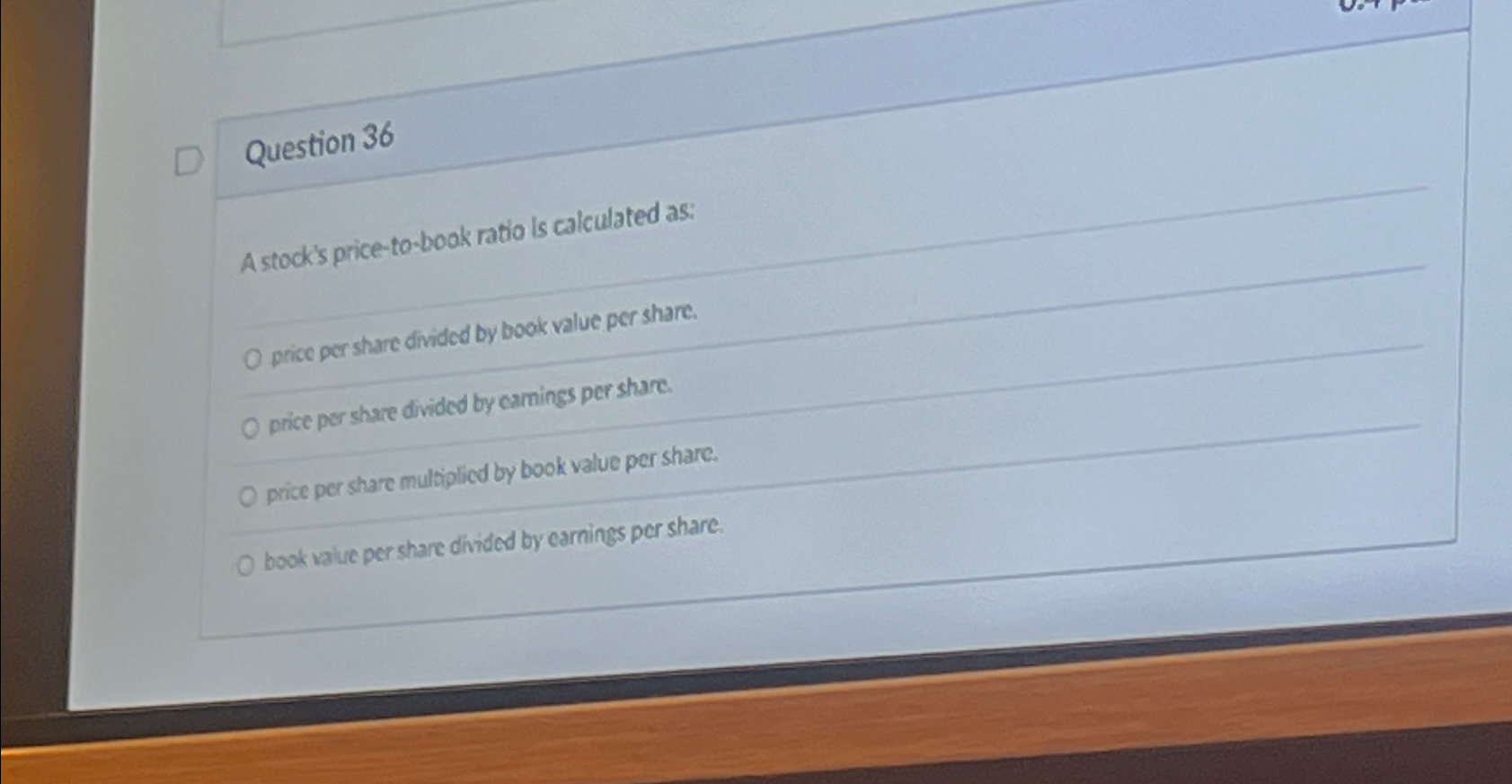 Solved Question 36A stock's price-to-book ratio is | Chegg.com