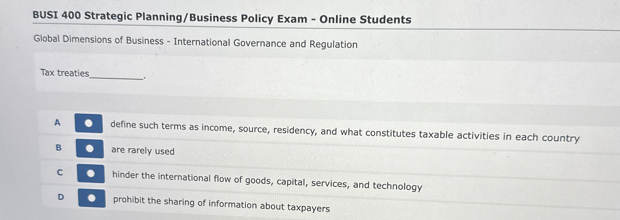 Solved BUSI 400 ﻿Strategic Planning/Business Policy Exam - | Chegg.com