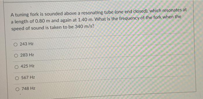 Solved A tuning fork is sounded above a resonating tube (one | Chegg.com