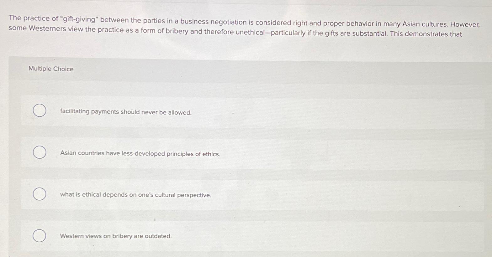 Solved The practice of "gift-giving" between the parties in | Chegg.com