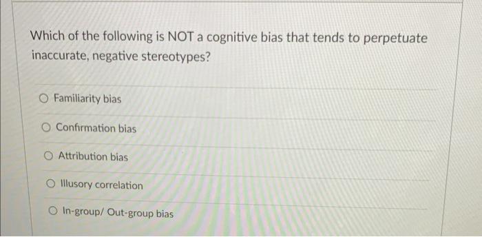 Solved Which of the following is NOT a cognitive bias that | Chegg.com