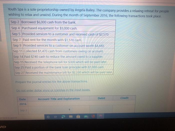 Solved Youth Spa is a sole proprietorship owned by Angela | Chegg.com