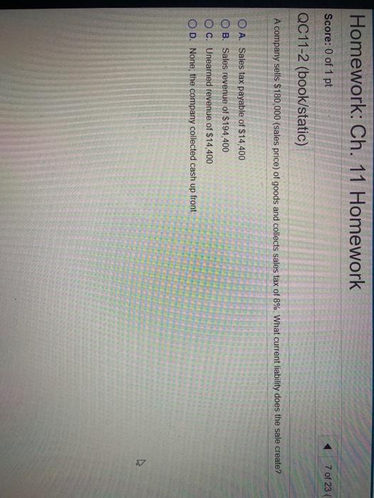 Solved Homework: Ch. 11 Homework Score: 0 of 1 pt 7 of 23 | Chegg.com Solved Homework: Ch. 11 Homework Score: 0 of 1 pt 7 of 23 | Chegg.com