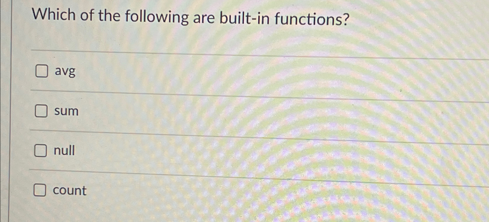 Solved Which of the following are built-in functions?q, | Chegg.com