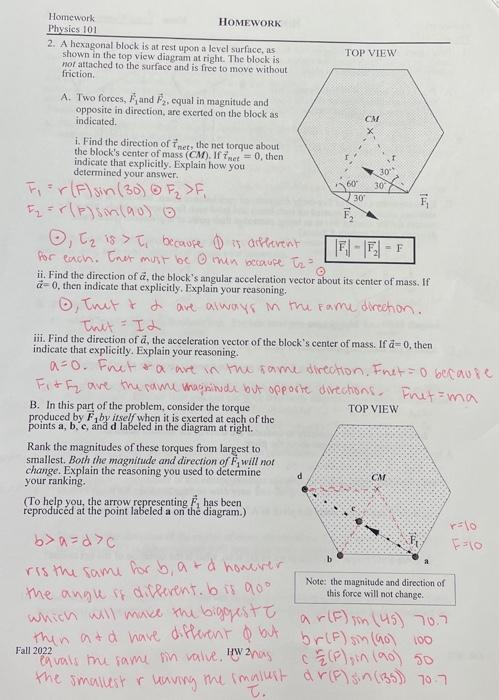 Solved 2. A hexagonal block is at rest upon a level surfice, | Chegg.com