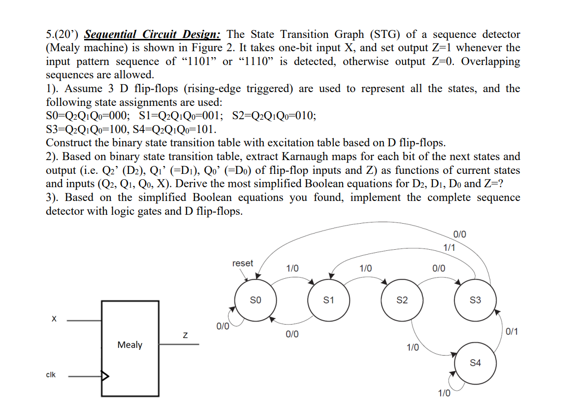 Solved 5.(20') ﻿Sequential Circuit Design: The State | Chegg.com