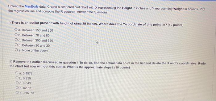 Upload the ManBody data. Create a scattered plot | Chegg.com