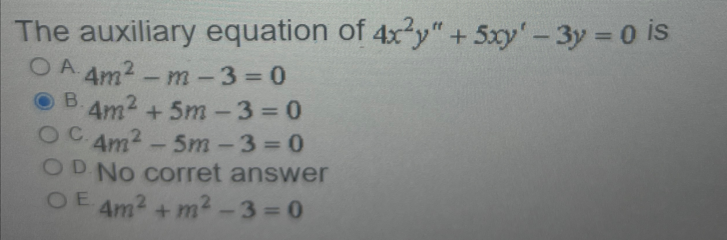 Solved The auxiliary equation of 4x2y''+5xy'-3y=0 | Chegg.com