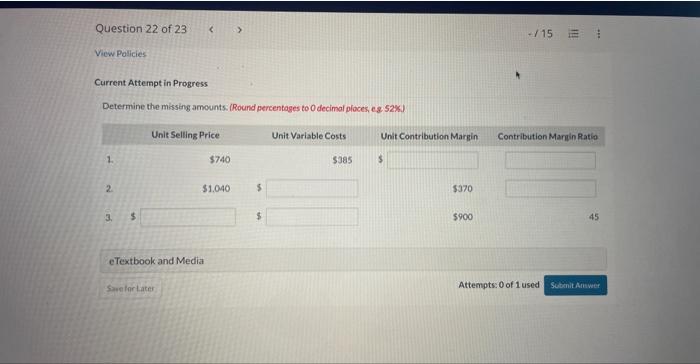 Solved Current Attempt in Progress Determine the missing | Chegg.com