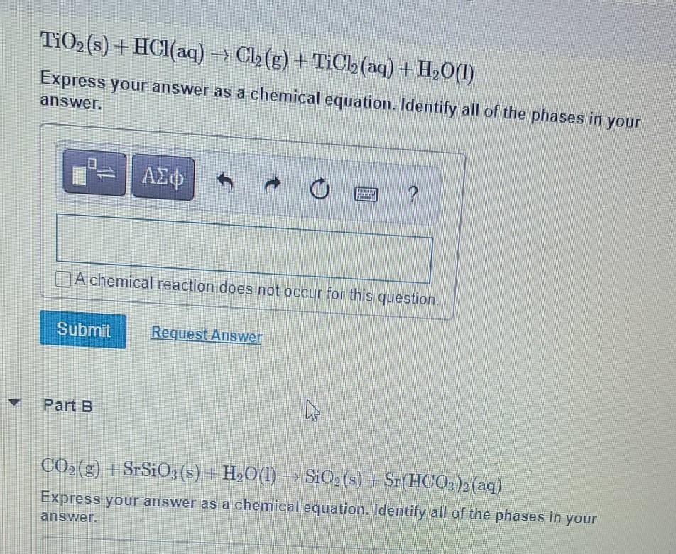 Solved TiO2 (s) + HCl(aq) + Cl2(g) + TiCl, (aq) + H2O(1) | Chegg.com