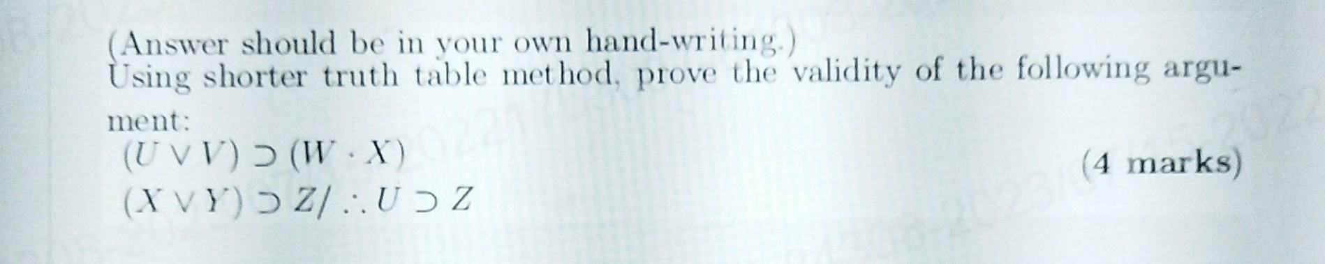 Solved (Answer should be in your own hand-writing.) Using | Chegg.com