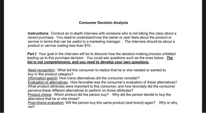 [Solved]: Consumer Decision Analysis Instructions: Conduct