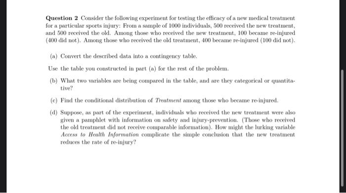 Solved Question 2 Consider the following experiment for | Chegg.com