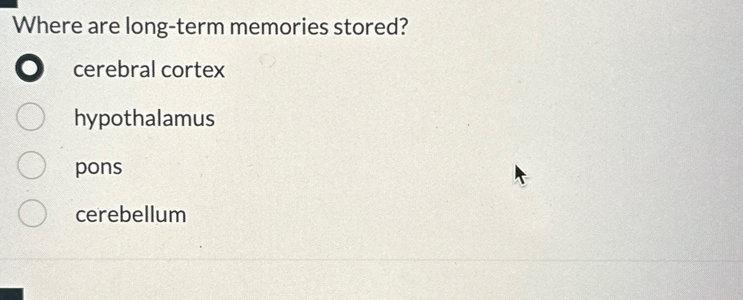Solved Where are long-term memories stored?cerebral | Chegg.com