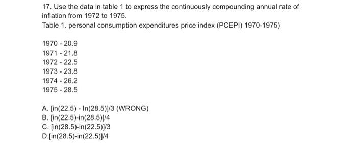 Solved 17. Use the data in table 1 to express the | Chegg.com