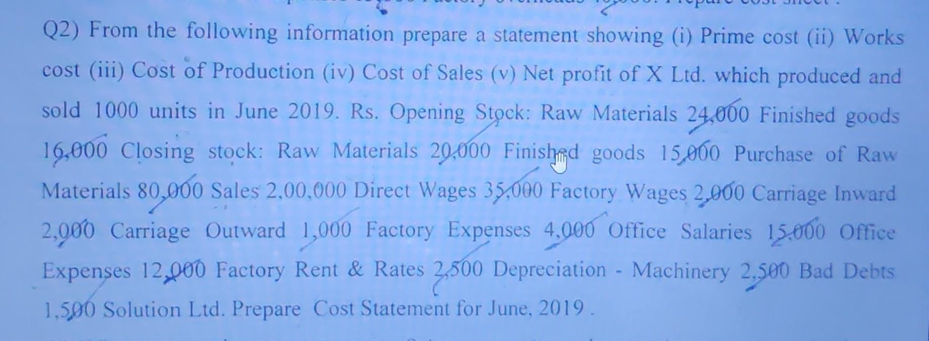 Solved From the following information prepare a statement | Chegg.com