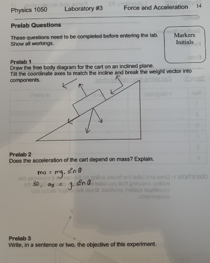 Solved Physics 1050Laboratory #3Force and | Chegg.com