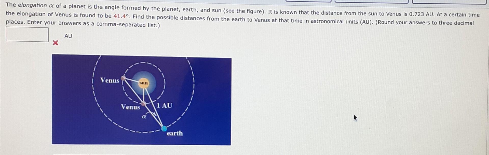 Solved The elongation a of a planet is the angle formed by | Chegg.com